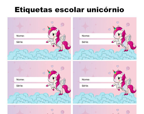 Arquivos etiqueta escolar personalizada unicornio - Cantinho do EVA